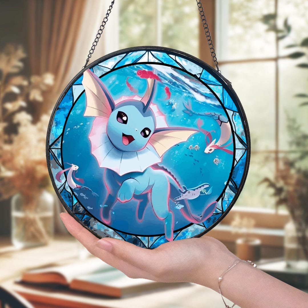 Handcrafted Vaporeon Stained Glass | Powerful Dragon Pokemon Window Art ...