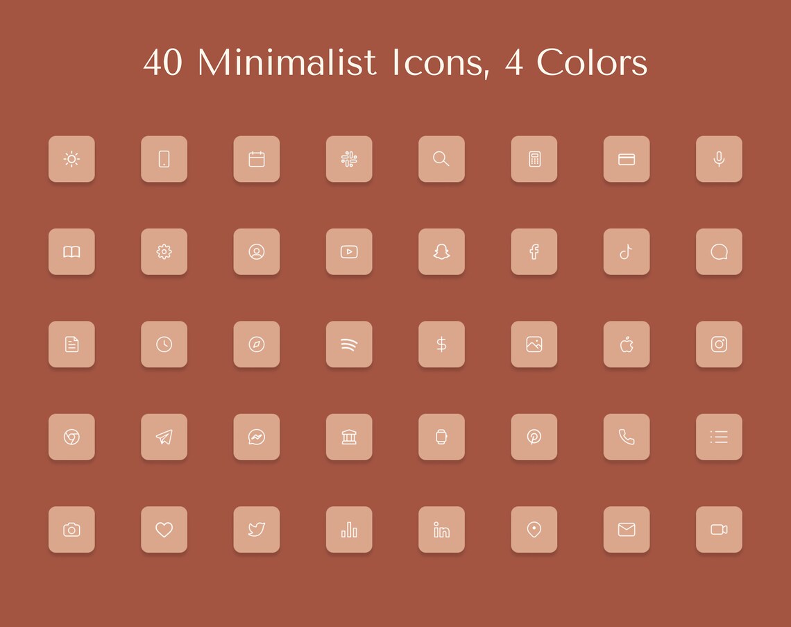 Ios 15 App Icons 160 Minimalist Icons 40 Icons in | Etsy