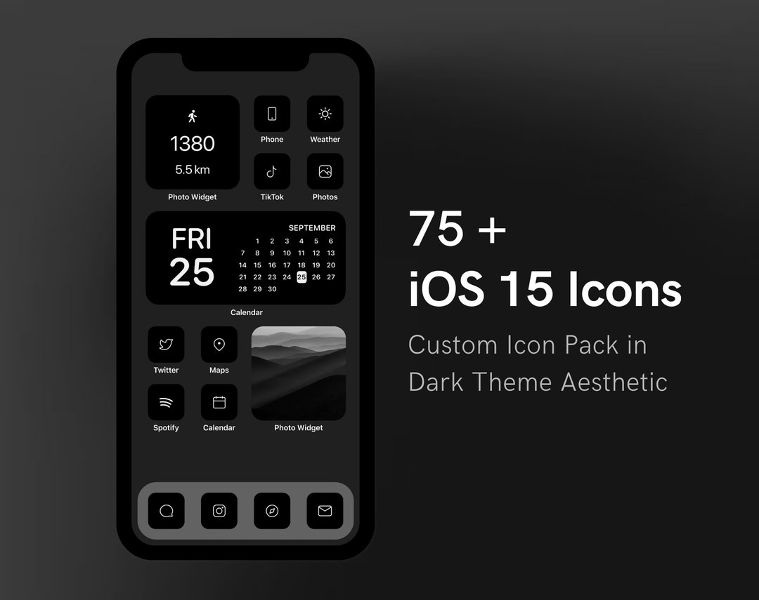 Ios 15 App Icons | 75+ Minimalist Dark Theme Icons - Etsy