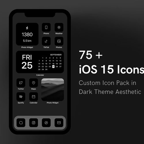 Ios 15 App Icons 75 Minimalist Dark Theme Icons - Etsy