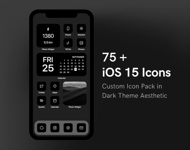 Ios 15 App Icons | 75+ Minimalist Dark Theme Icons - Etsy