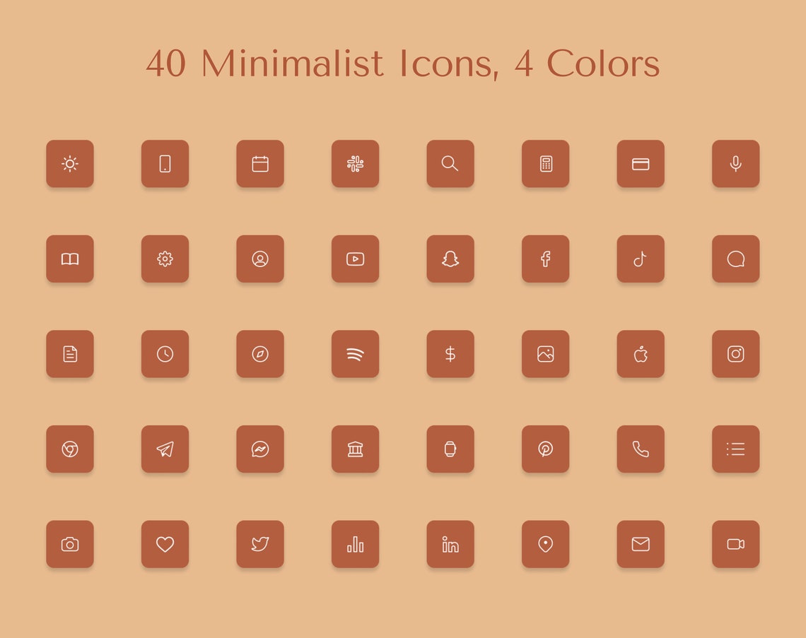 Ios 15 App Icons 160 Minimalist Icons 40 Icons in | Etsy
