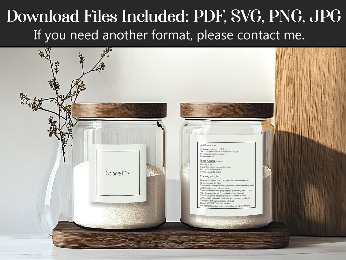 Printable Scone Mix Labels Recipe & Refill, 2-in-1 Pantry Stickers SVG ...