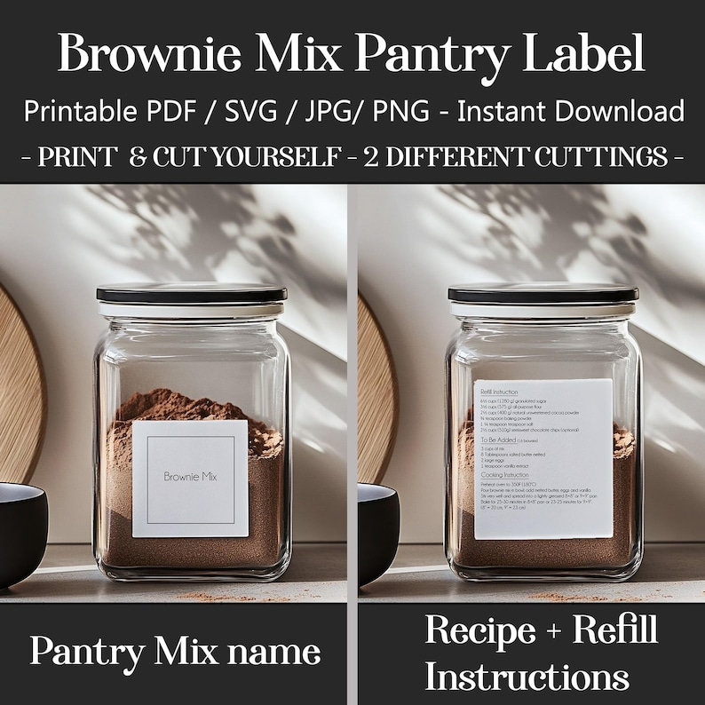 Printable Brownie Mix Labels Recipe & Refill, 2-in-1 Pantry Stickers ...
