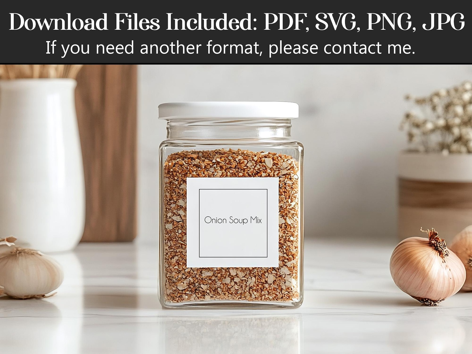 Printable Onion Soup Mix Labels Recipe & Refill, 2-in-1 Pantry Stickers ...