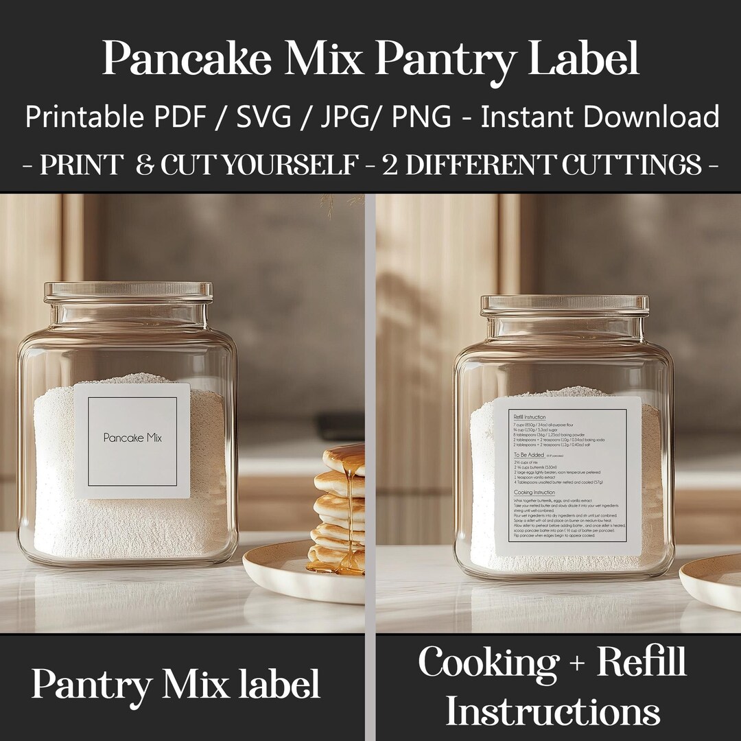Printable Pancake Mix Labels Recipe & Refill, 2-in-1 Pantry Stickers ...