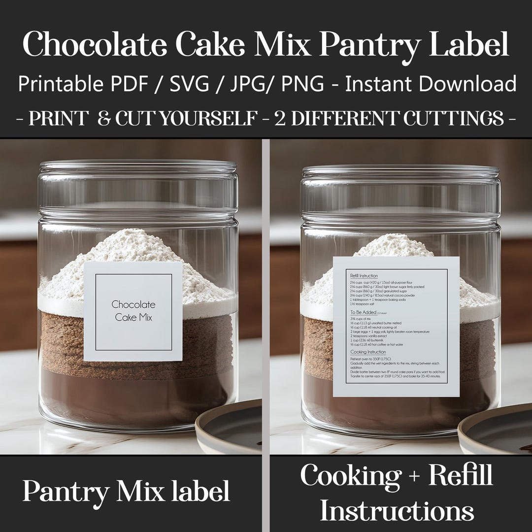 Printable Chocolate Cake Mix Labels Recipe & Refill, 2-in-1 Pantry ...