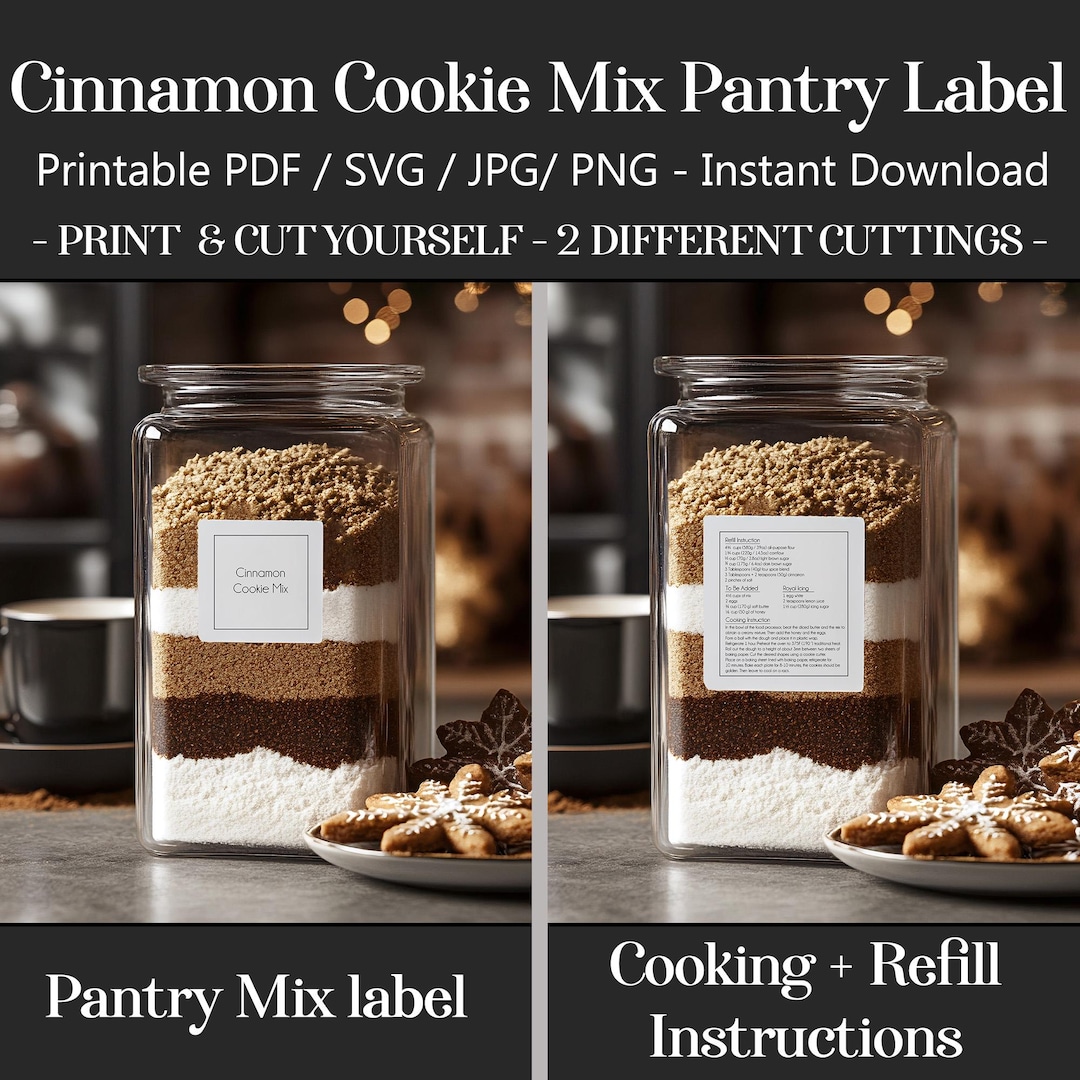 Printable Cinnamon Cookie Mix Labels Recipe & Refill, 2-in-1 Pantry ...