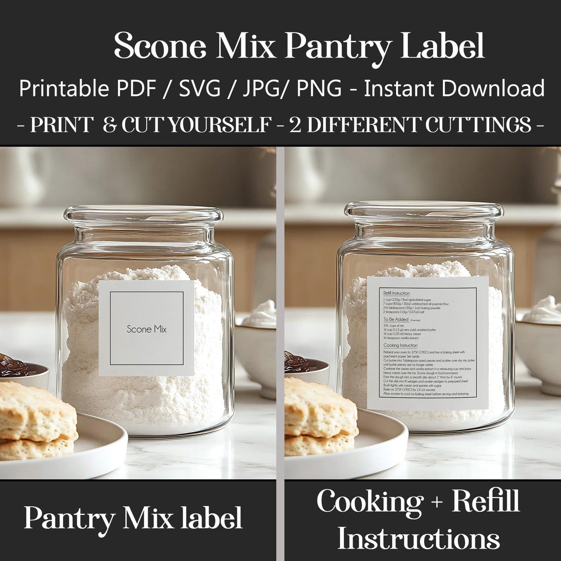 Printable Scone Mix Labels Recipe & Refill, 2-in-1 Pantry Stickers SVG ...