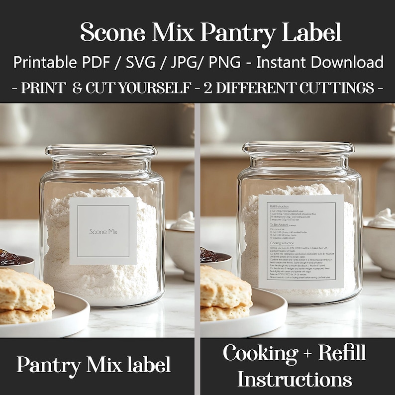 Printable Scone Mix Labels Recipe & Refill, 2-in-1 Pantry Stickers SVG ...
