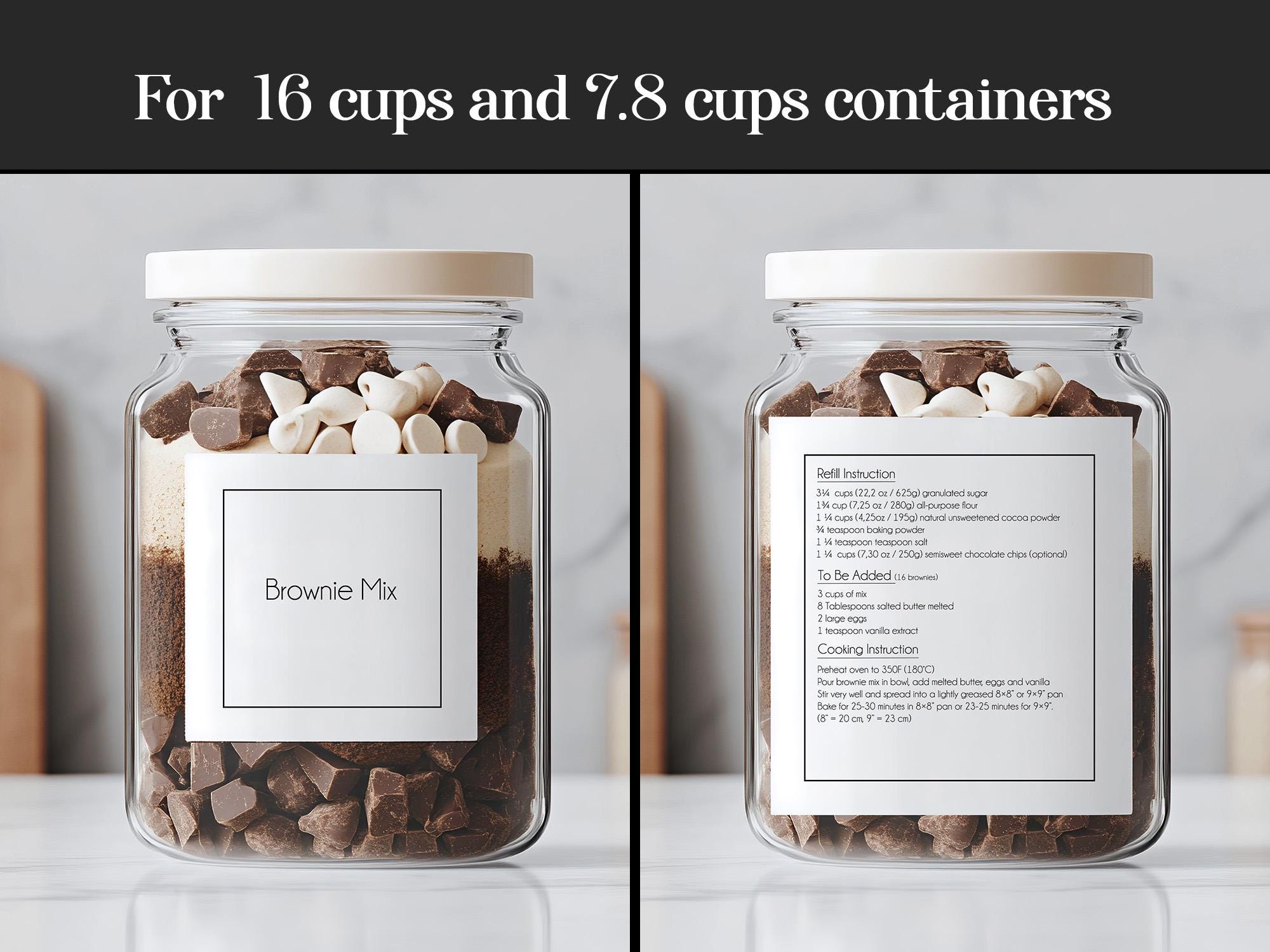 Printable Brownie Mix Labels Recipe & Refill, 2-in-1 Pantry Stickers ...