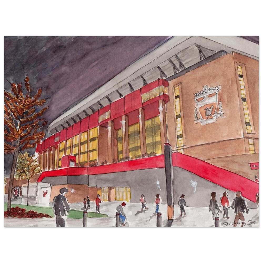 Anfield Stadium, Home of Liverpool Football Club, Liverpool Watercolor ...