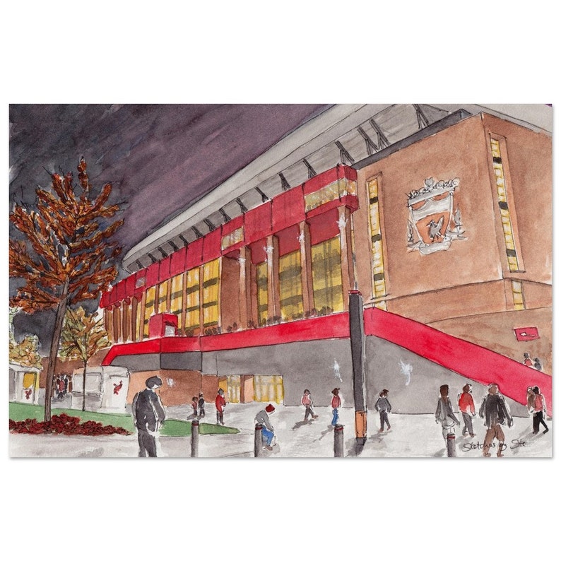 Anfield Stadium, Home of Liverpool Football Club, Liverpool Watercolor ...