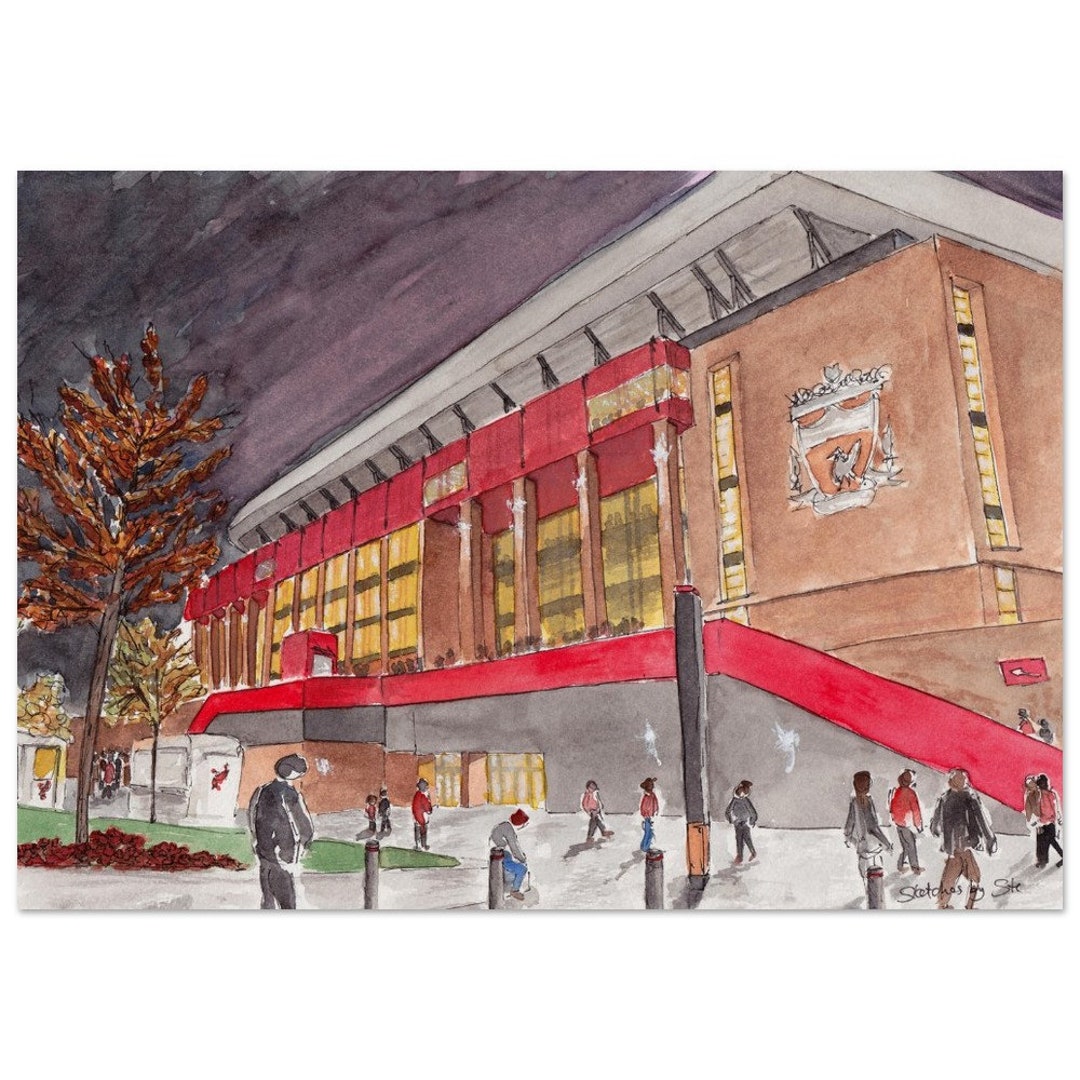 Anfield Stadium, Home of Liverpool Football Club, Liverpool Watercolor ...