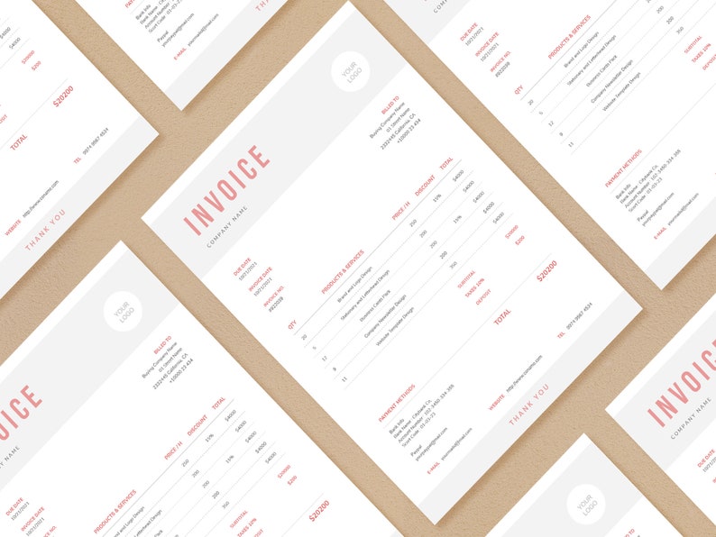 Pink Invoice Template Printable Invoice Editable Business - Etsy