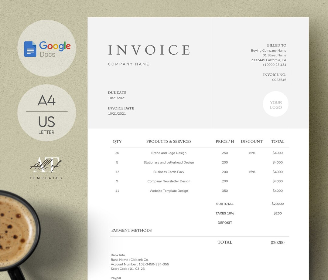 Printable Invoice Template Business Invoice Editable - Etsy