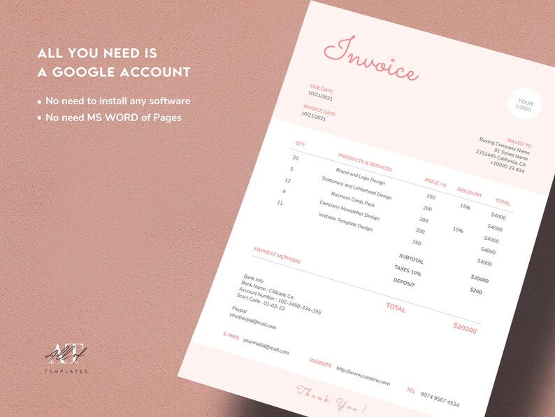 Printable Invoice Template - Business Invoice, Editable Invoice, Modern ...
