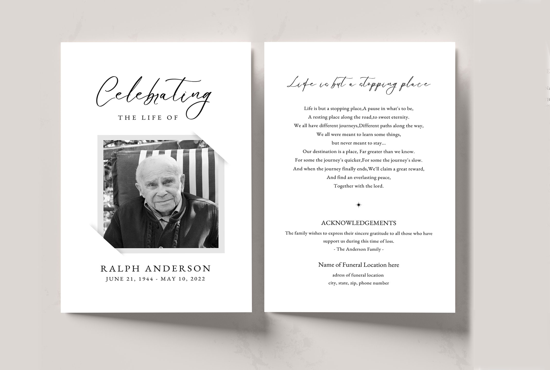 Editable Funeral Program Template Memorial Service Template - Etsy