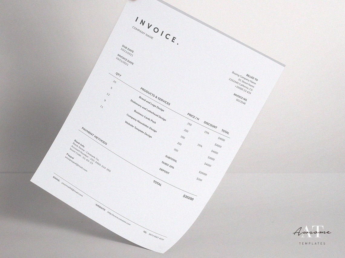 Simple Invoice Template Printable Invoice Editable Business | Etsy