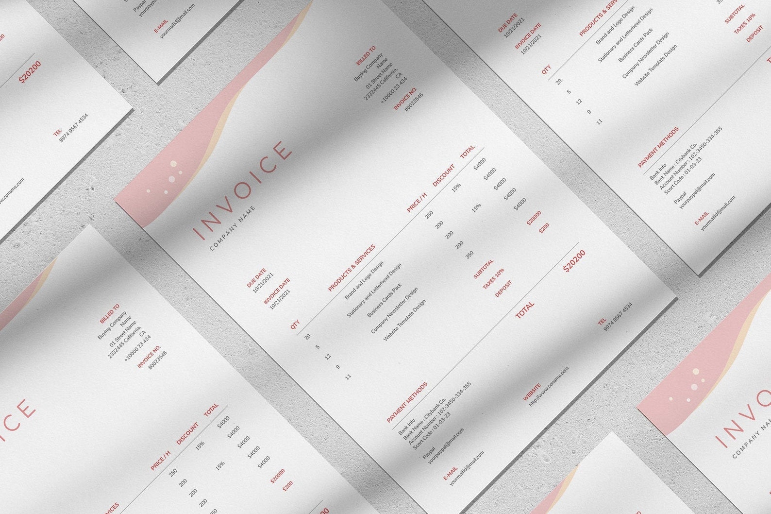 Invoice Template Pink - Printable Invoice, Editable Business Invoice ...