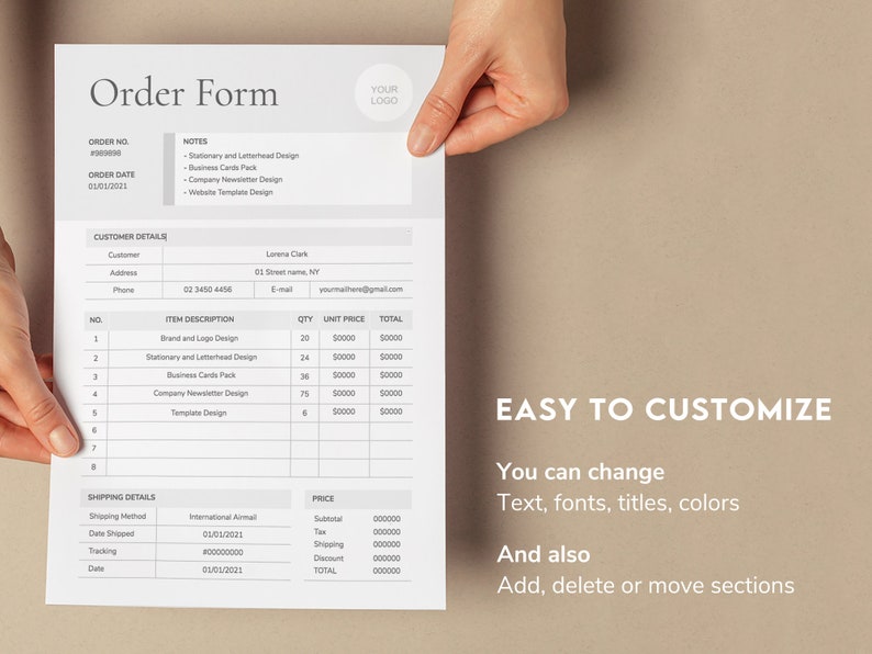 Custom Order Form Template Editable Order Form Printable - Etsy