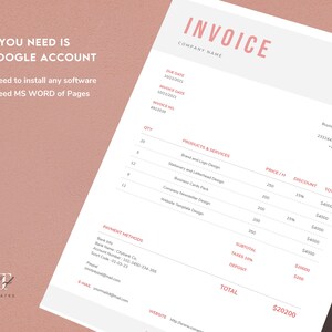 Pink Invoice Template - Printable Invoice, Editable Business Invoice ...