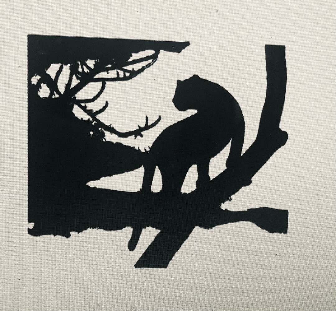 Cat on A Tree Branch Metal Sign Attached Plate and Hanging Hardware ...