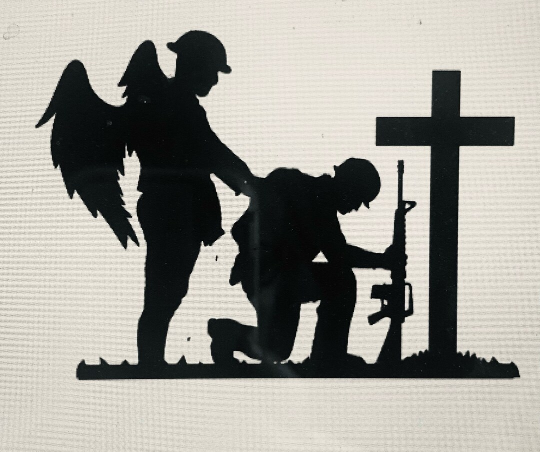 Guardian Angel Soldier With Soldier Kneeling at Cross - Indoor or ...