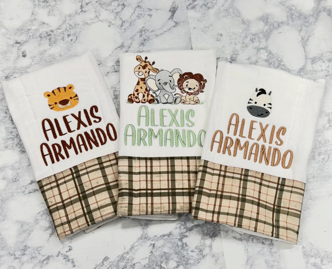 Safari/jungle Burp Cloth Set of 3/ Zebra /giraffe/lion Tiger/and ...