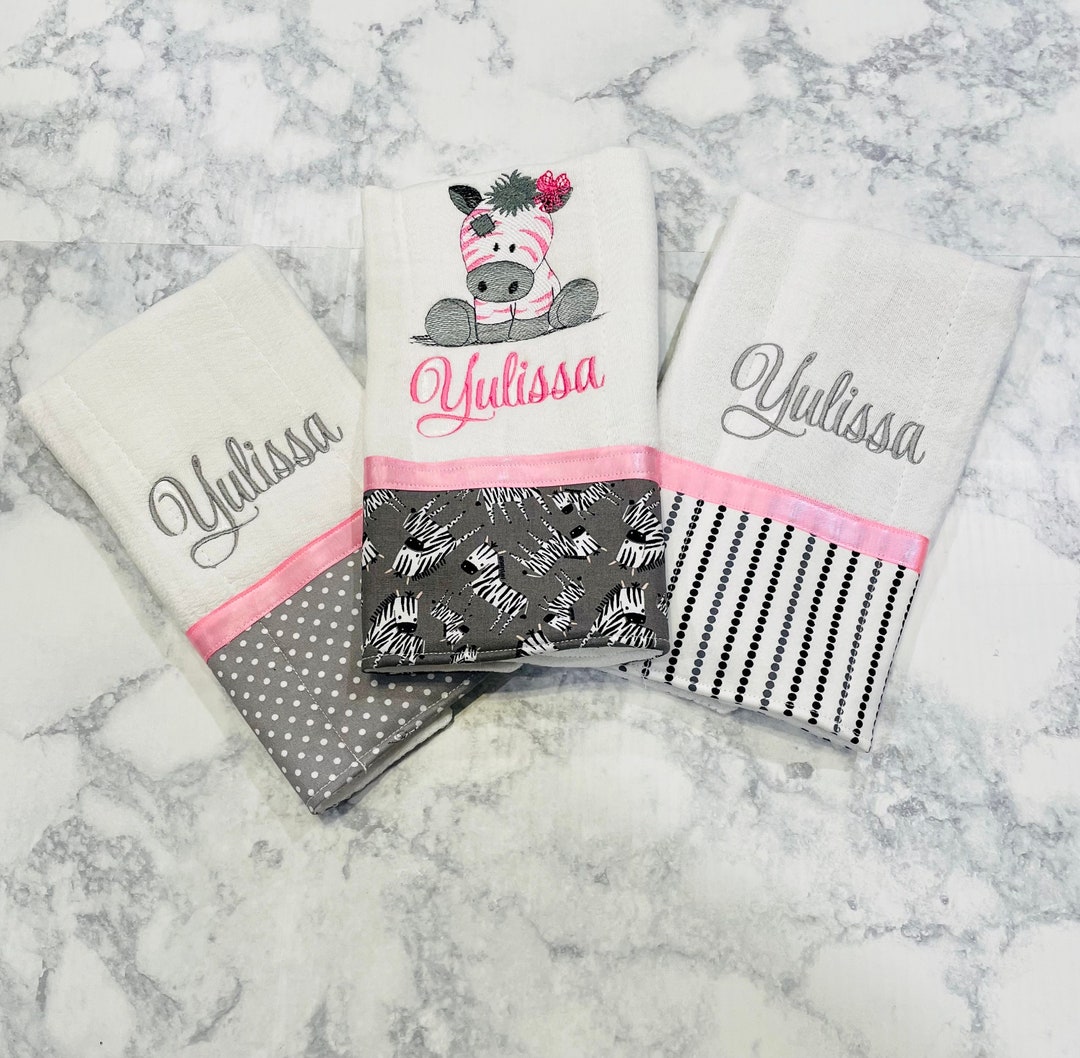 Zebra Baby Burp Cloth/ Embroidered Burp Cloths/ Personalized Burp Cloth ...