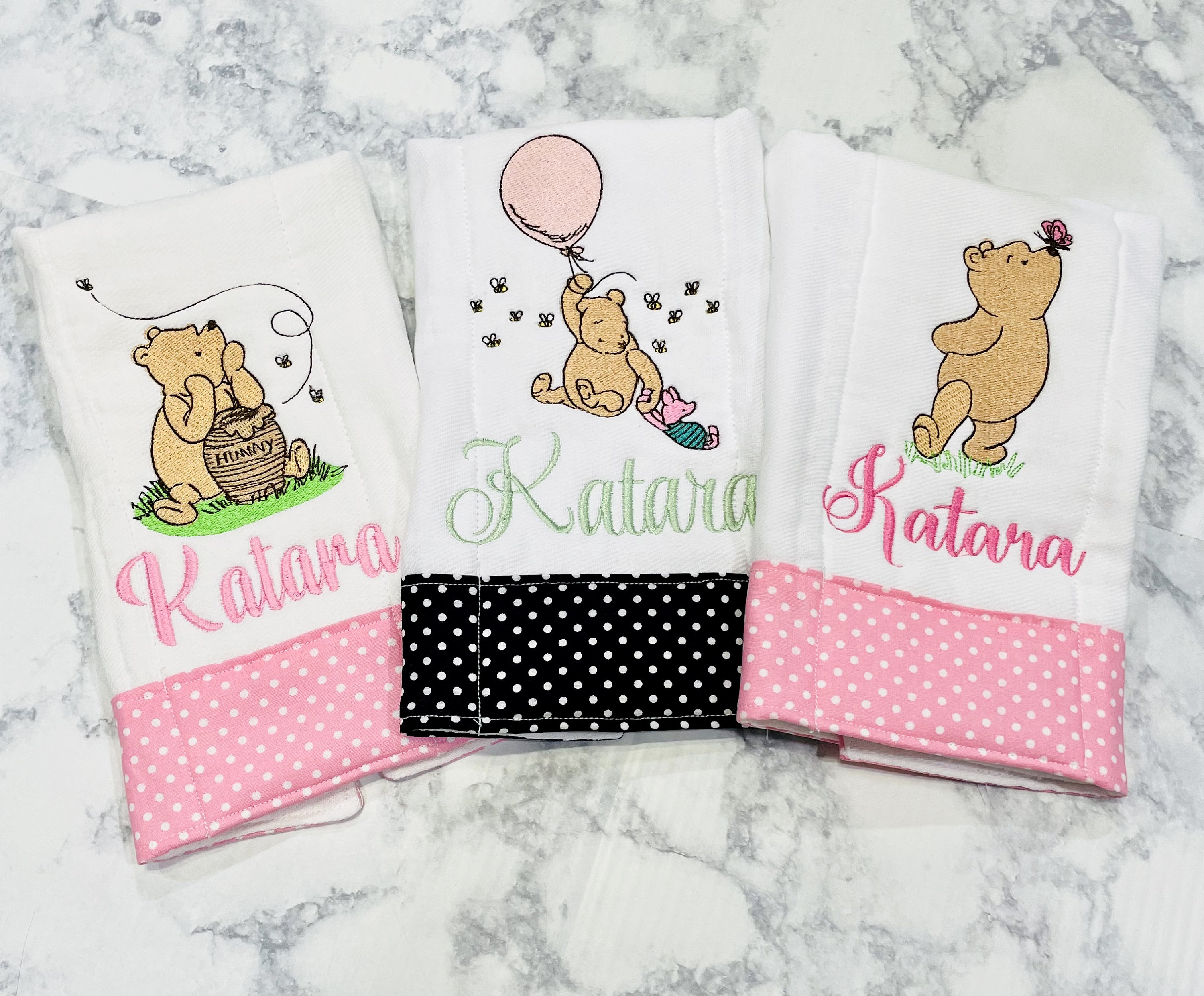 Classic Winnie the Pooh Personalized Burp Cloth Set/baby Girl/cotton ...