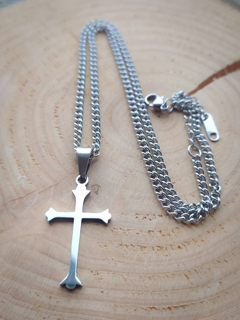 Gothic Cross Necklace Silver Cross Pendant Curb Chain Goth - Etsy
