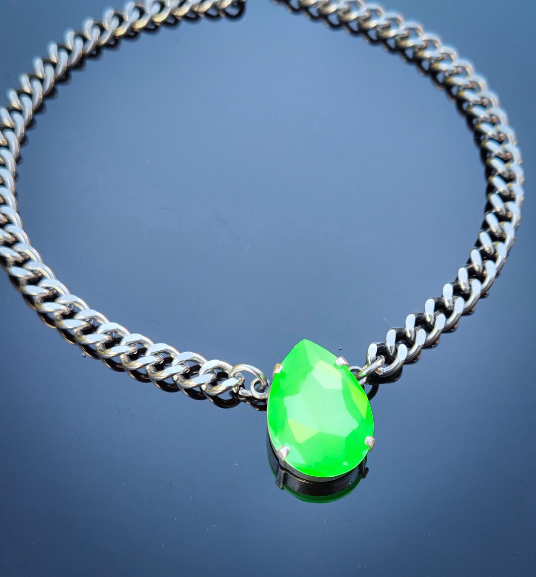 Chunky Neon Green Crystal Chain Necklace - Etsy