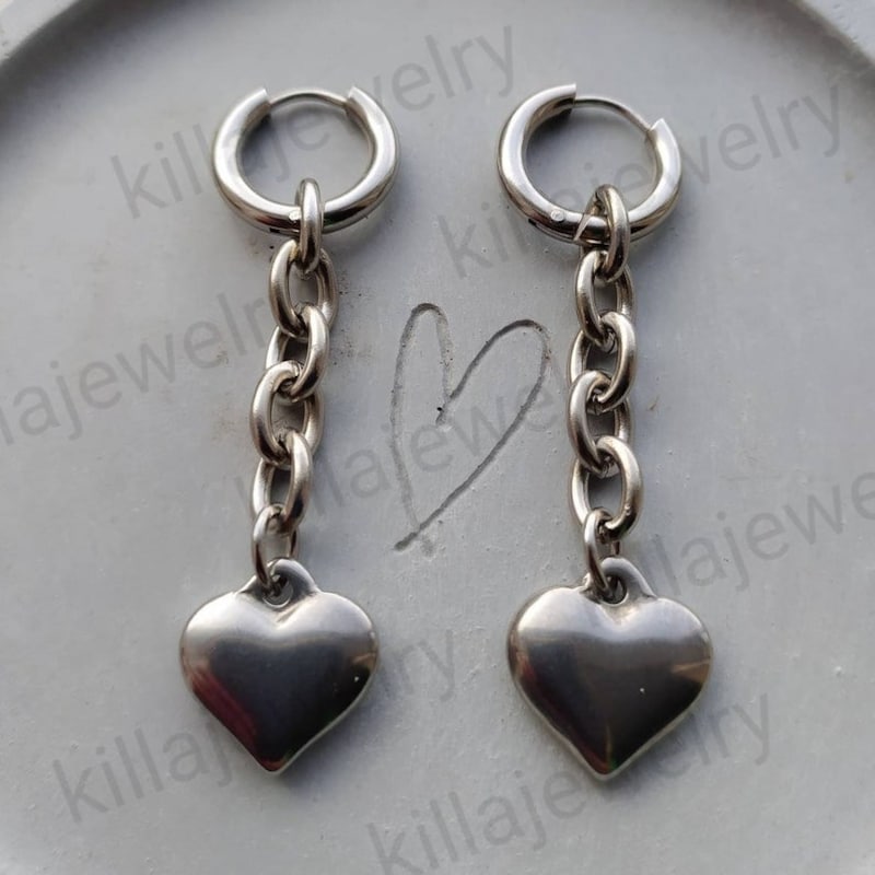 Heart Chain Drop Earring - Etsy