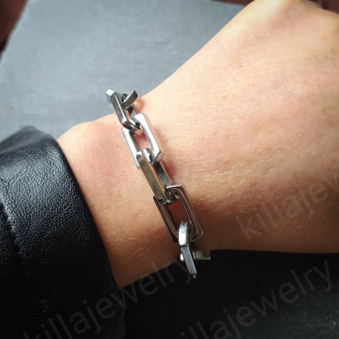 Chunky Chain Bracelet, Large Link Bracelet, Thick Silver Bracelet, Men ...