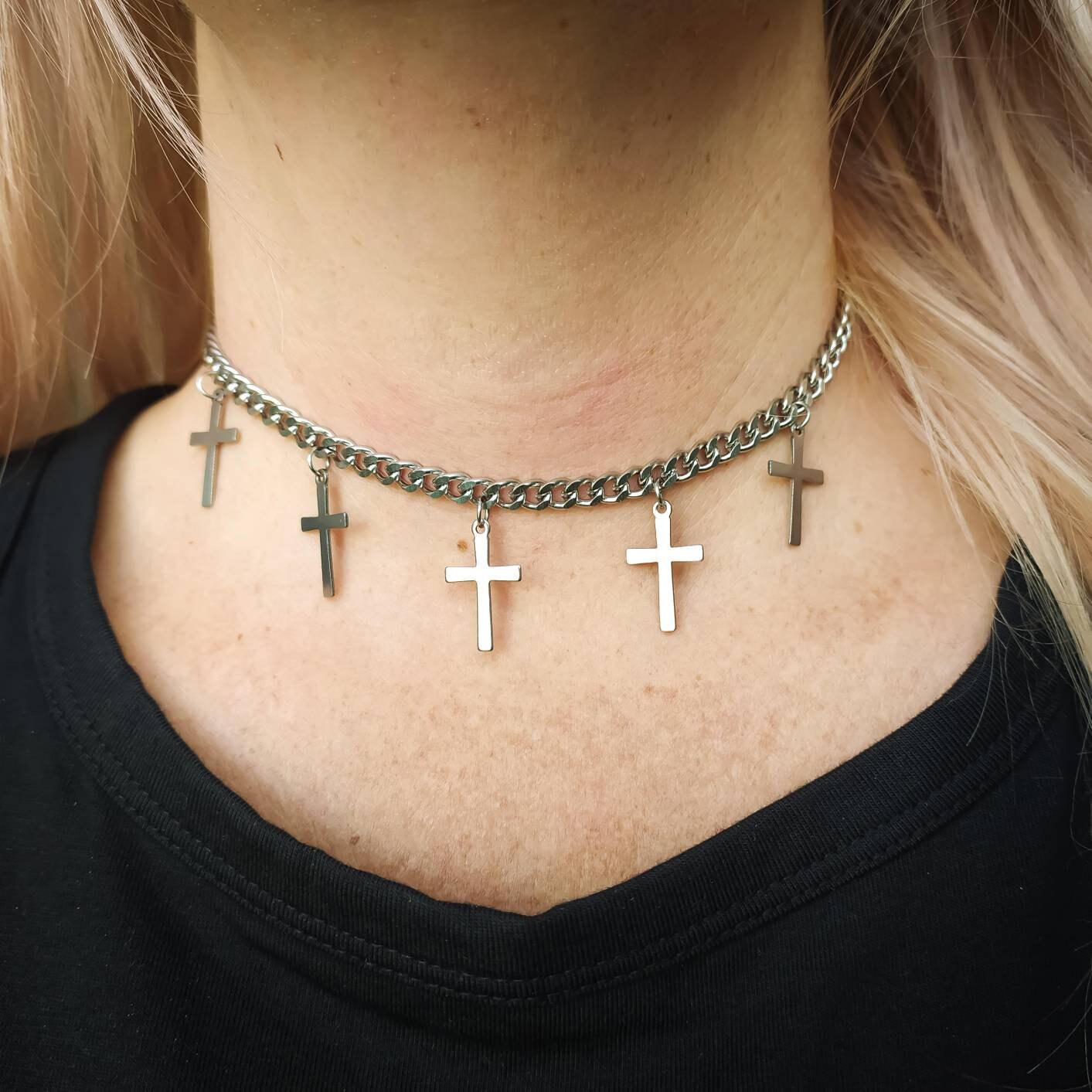 Cross choker necklace women's chokers silver cross | Etsy