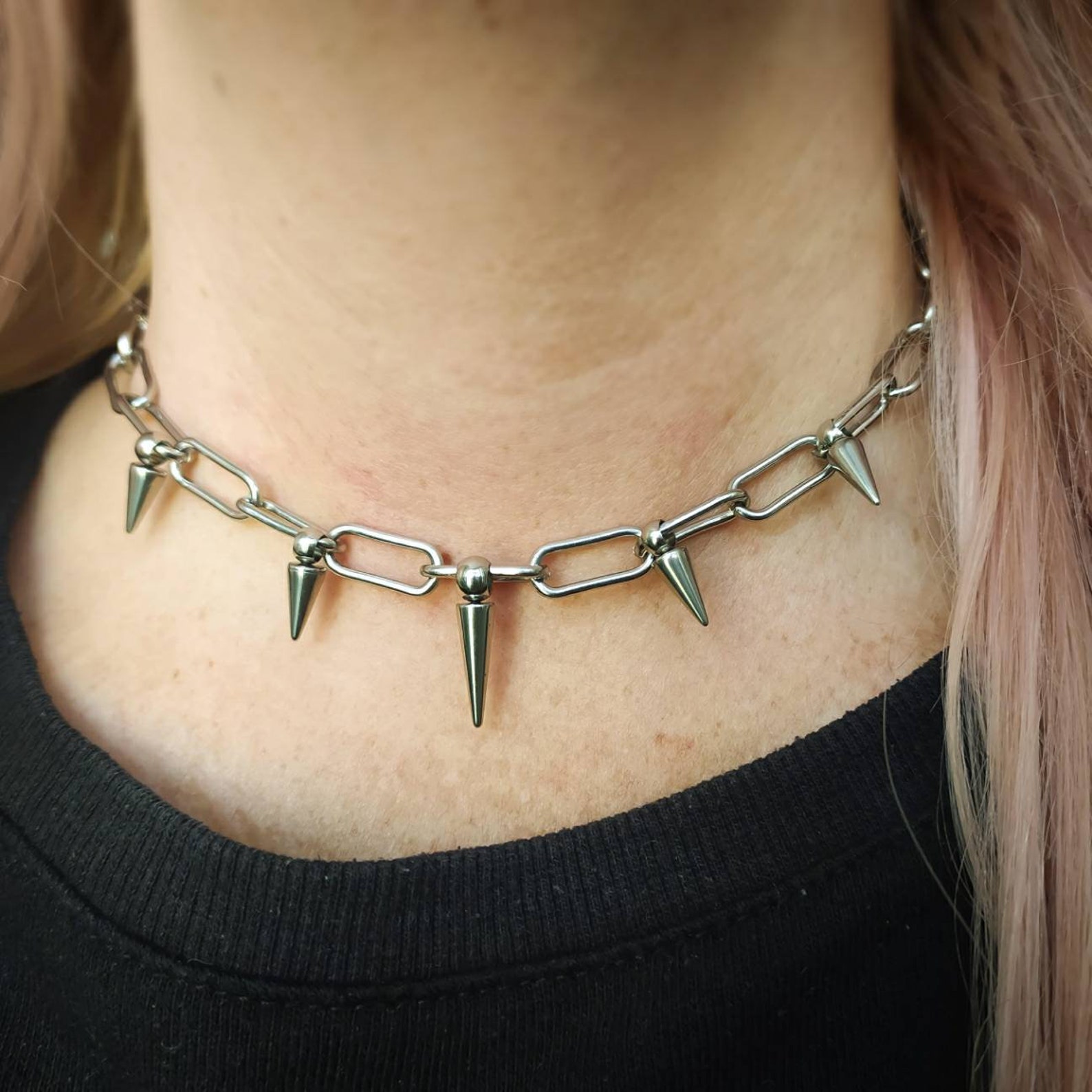 Spike Chain Choker Necklace Gothic Jewelry Spike Necklace - Etsy
