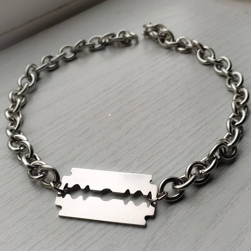 Chunky Razor Blade Necklace Chunky Chain Choker Thick Chain - Etsy