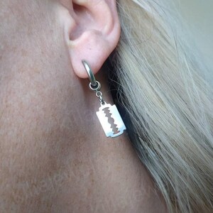 Razor Blade Huggie Hoop Earrings: Stainless Steel Punk Jewelry - Etsy