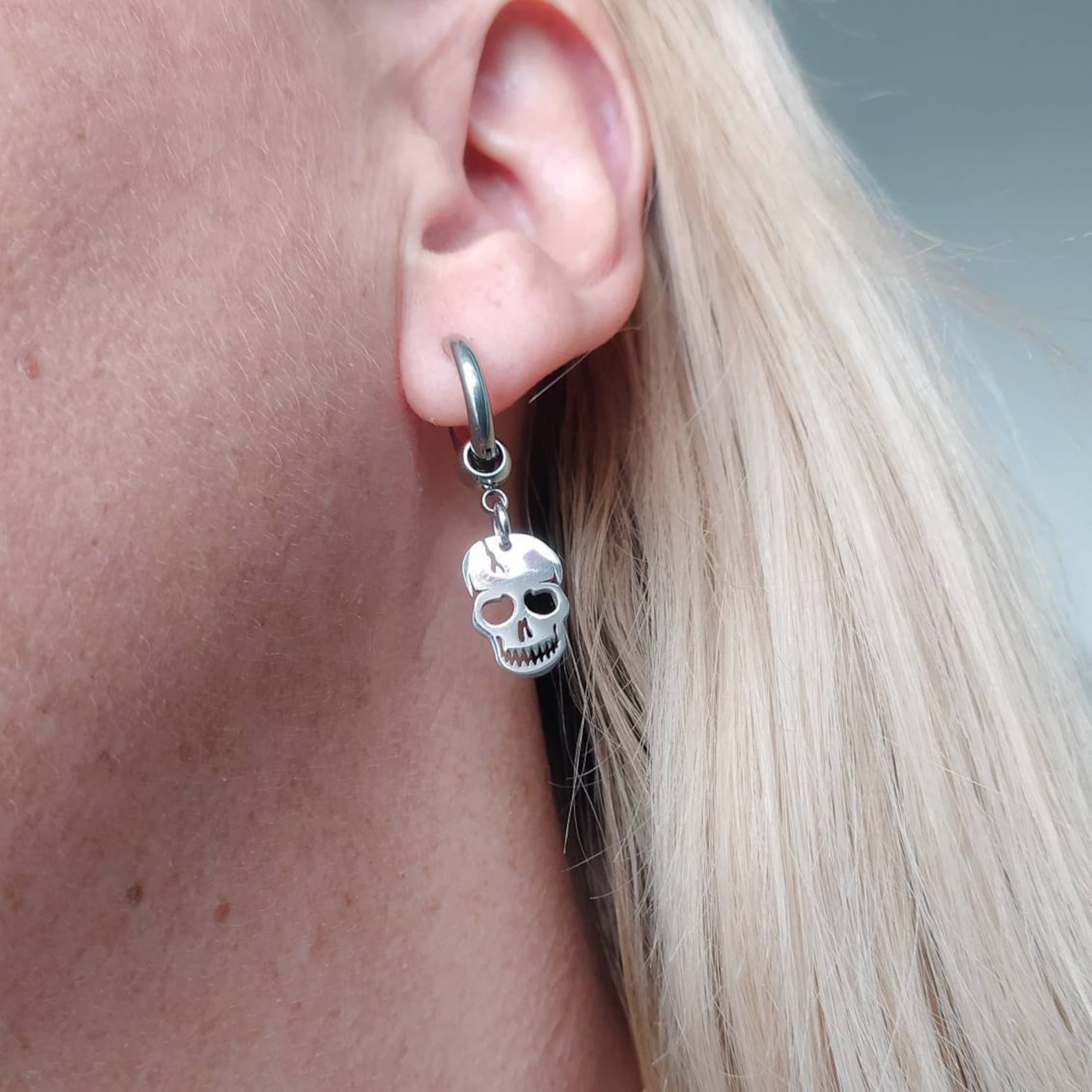 Skull Earrings Huggie Hoops Punk Earrings Silver Skulls - Etsy