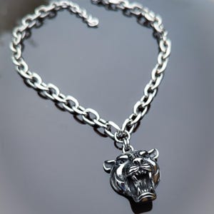 Chunky Stainless Steel Tiger Pendant Necklace - Etsy