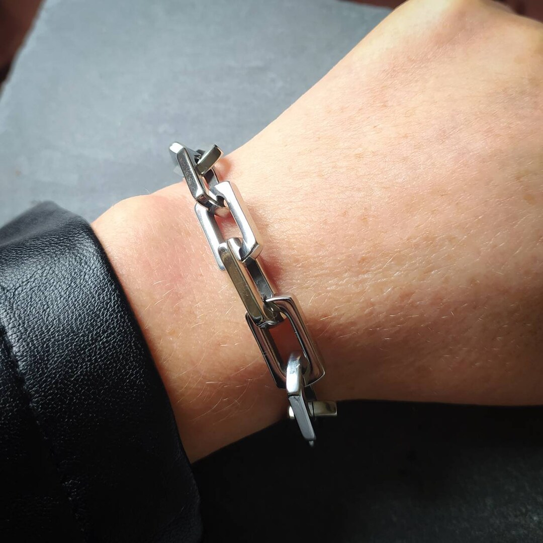 Chunky Chain Bracelet, Large Link Bracelet, Thick Silver Bracelet, Men ...