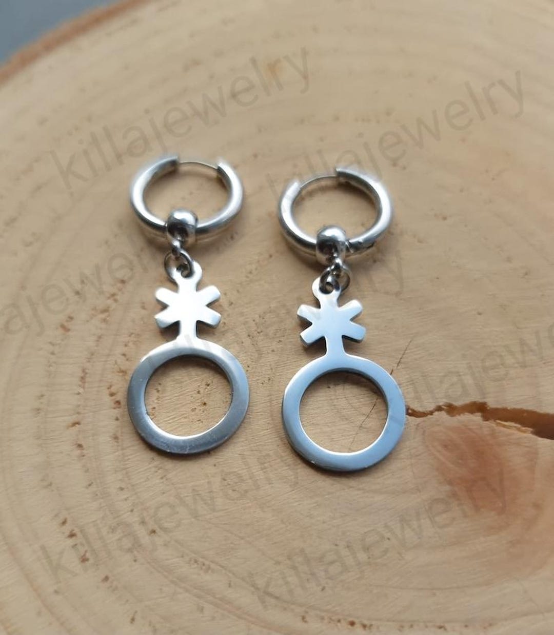 Non Binary Symbol Huggie Hoop Earrings - Etsy
