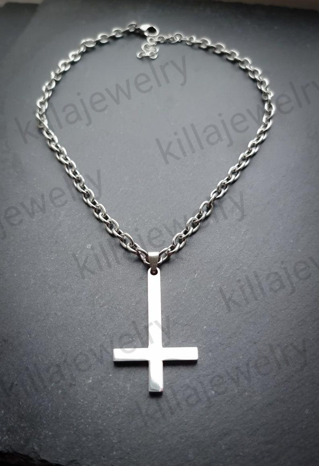 Inverted/ Upside Down Cross Pendant Necklace in Silver - Etsy
