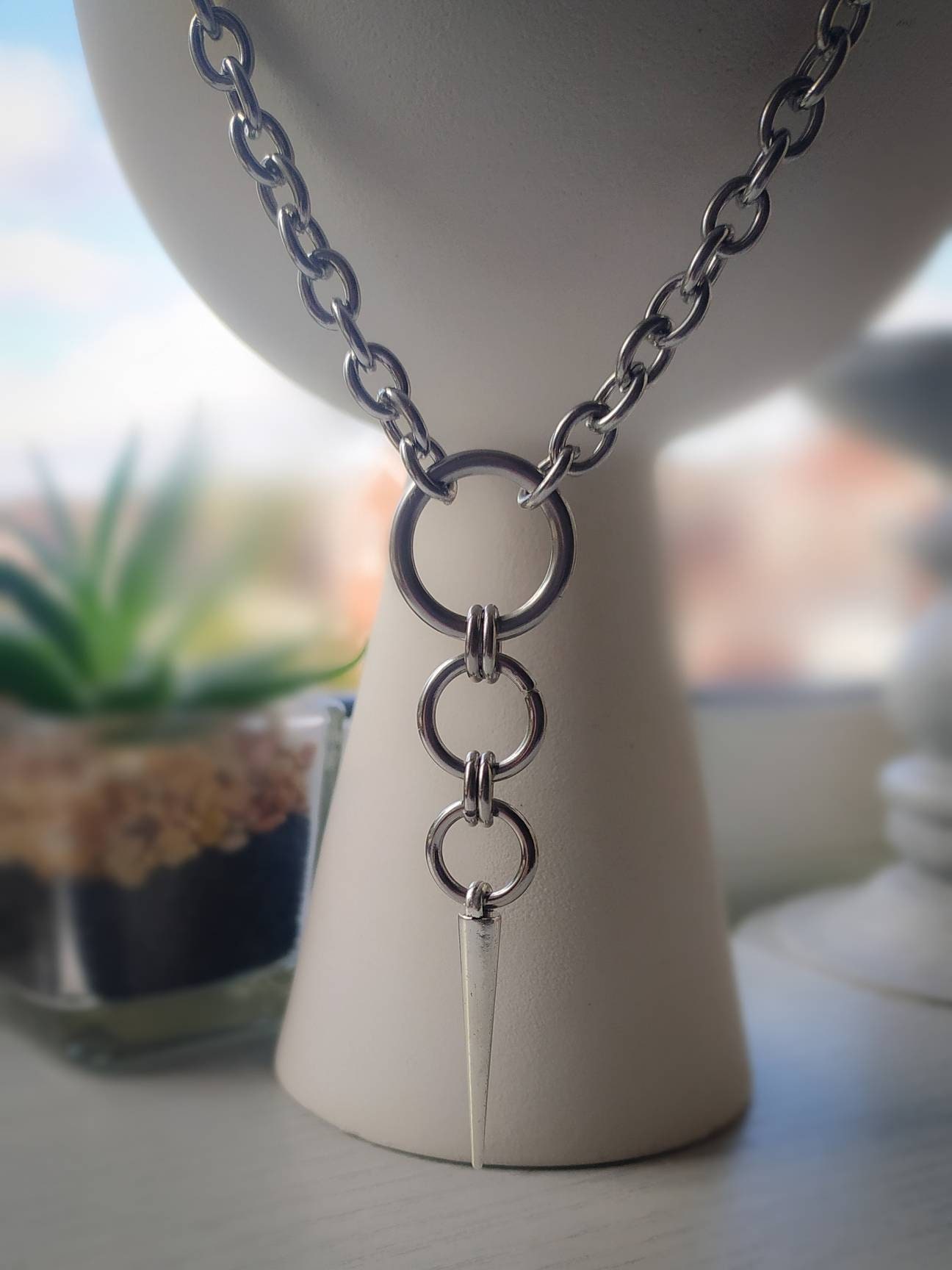 discount outlet online Spike necklace, o ring spike necklace, silver ...