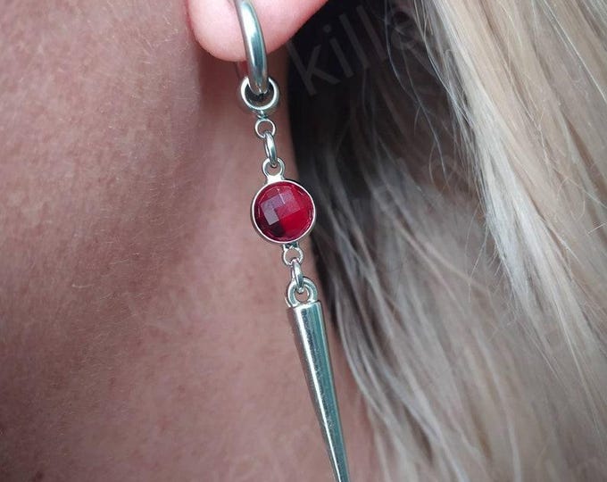 Spike Earrings, Red Crystal, Goth Earrings, Goth Jewelry, Punk Jewelry ...