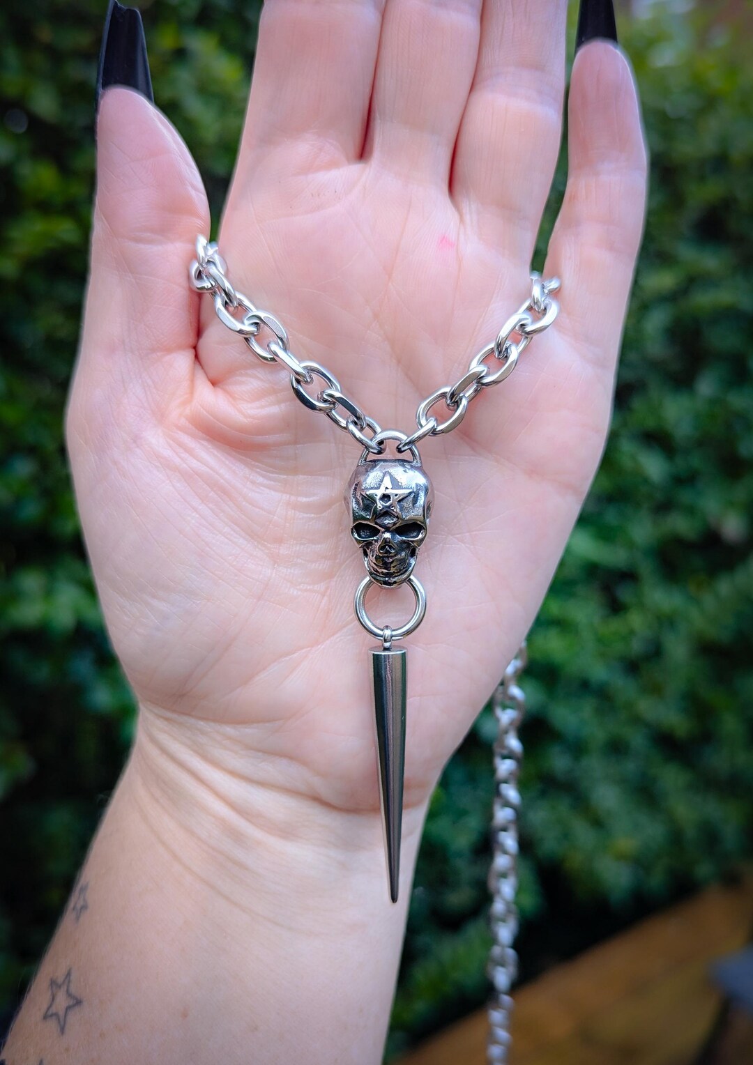 Gothic Skull and Spike Chain Necklace - Etsy