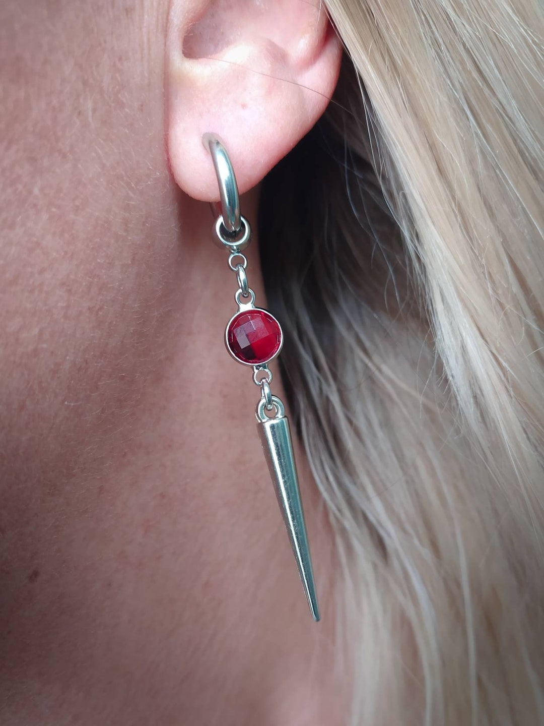 Spike Earrings, Red Crystal, Goth Earrings, Goth Jewelry, Punk Jewelry ...