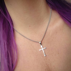 Gothic Cross Necklace, Silver Cross Pendant, Curb Chain, Goth Jewelry ...