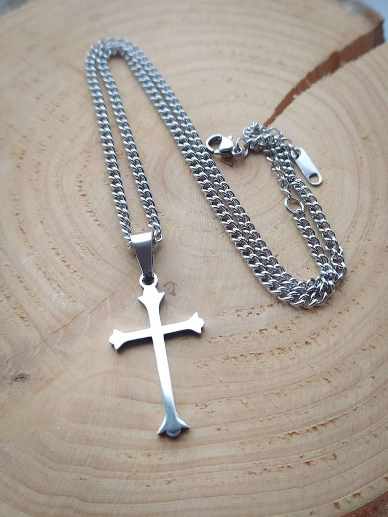 Gothic Cross Necklace Silver Cross Pendant Curb Chain Goth - Etsy